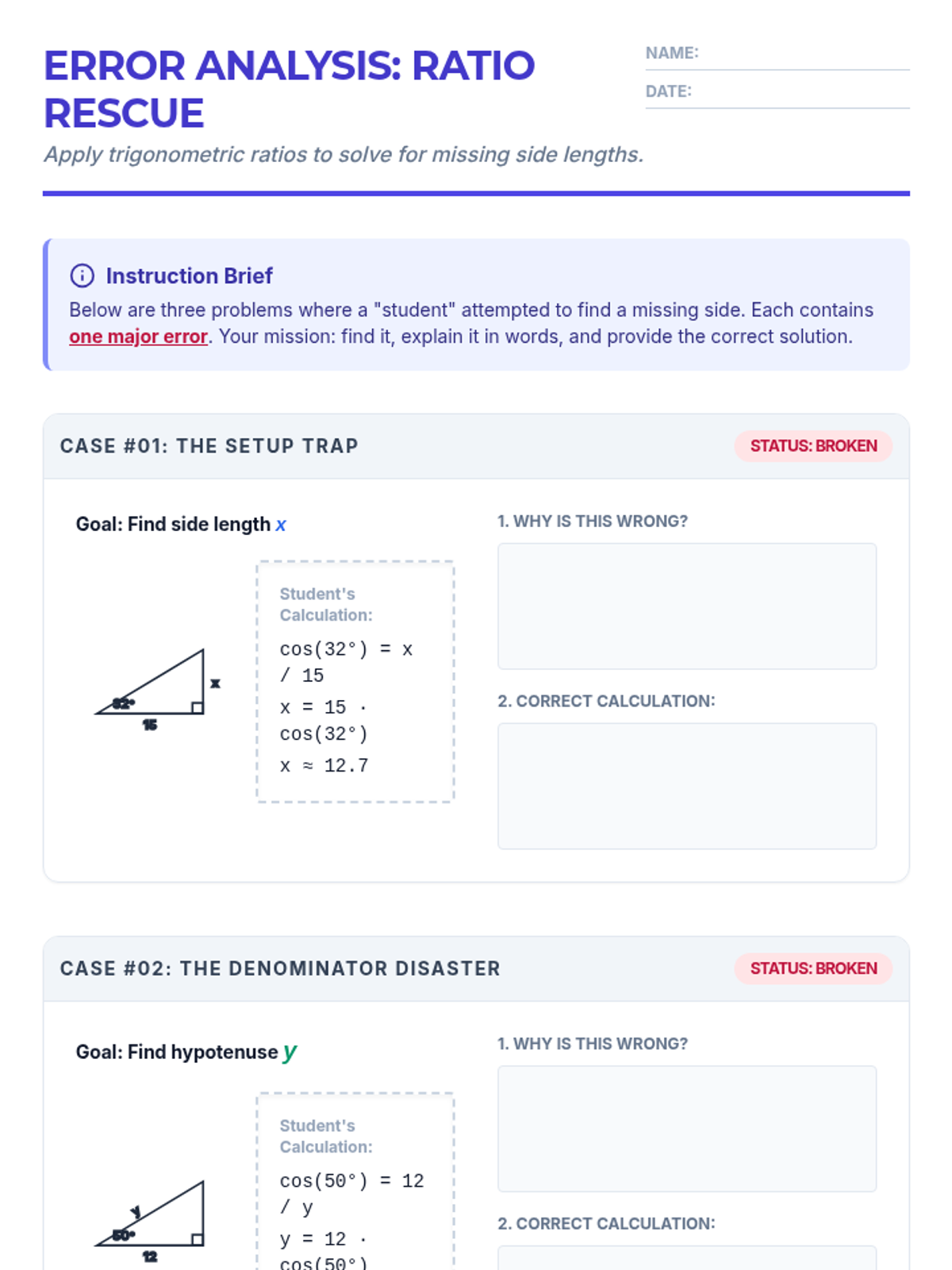 Error Analysis Worksheet • Material • Lenny Learning
