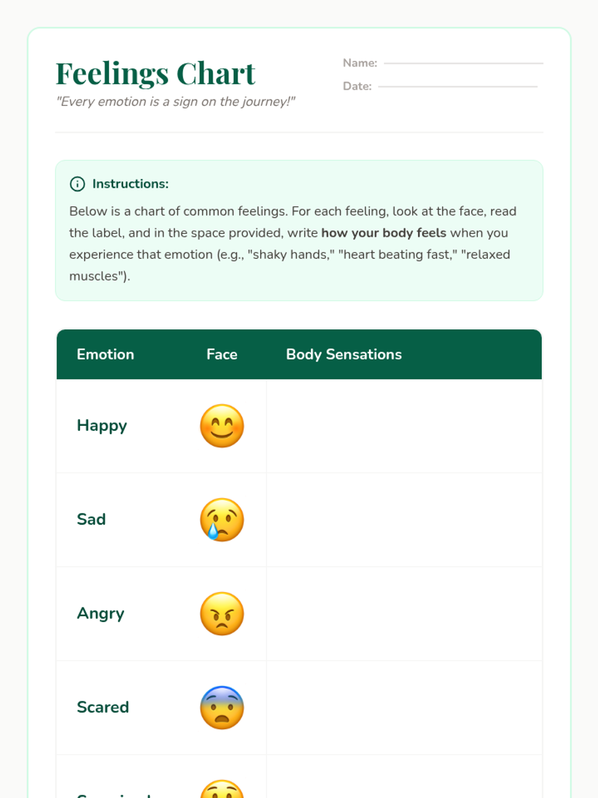 Feelings Chart Handout • Material • Lenny Learning