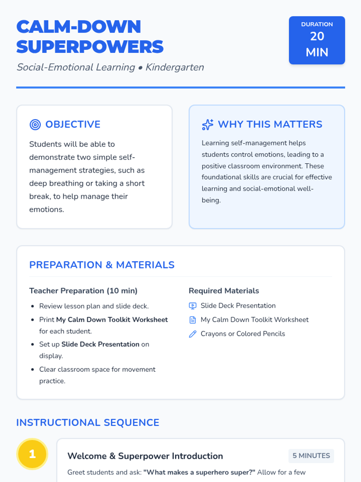 Calm Down Superpowers Lesson Plan • Material • Lenny Learning