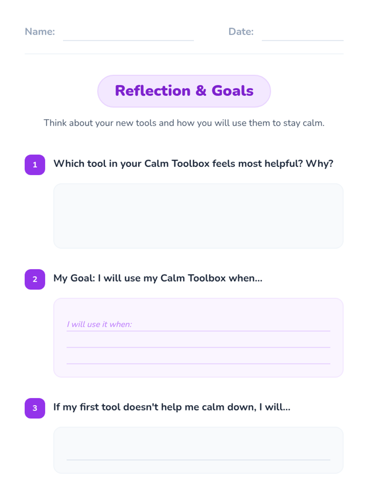 Reflection Prompt Sheet Worksheet • Material • Lenny Learning