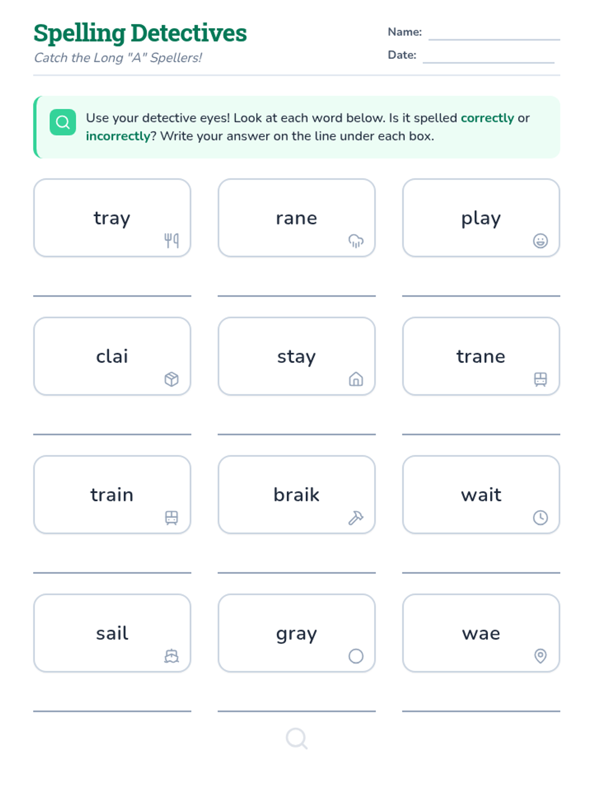 Spelling Detectives Long A Worksheet • Material • Lenny.com
