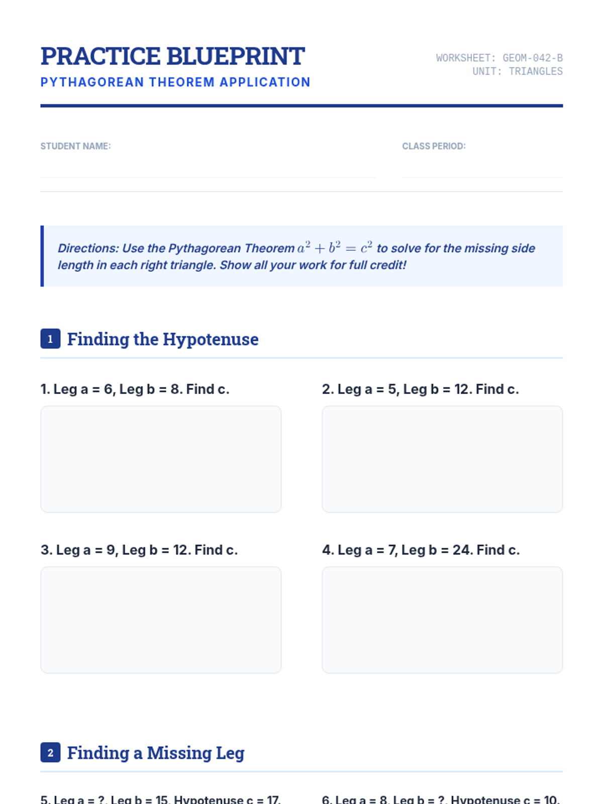 Pythagorean Theorem Practice Worksheet • Material • Lenny Learning
