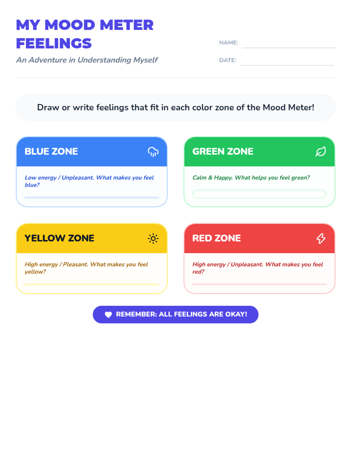 Mood Meter Feelings Worksheet • Material • Lenny Learning