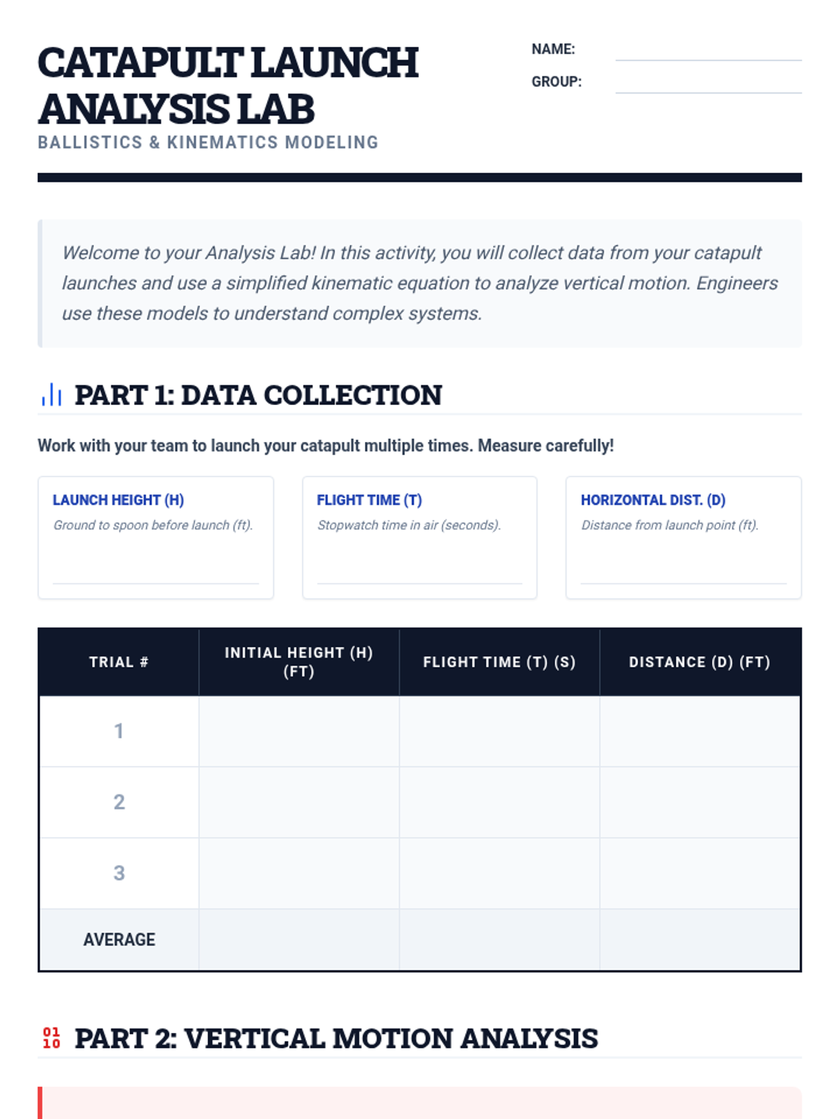 Catapult Launch Analysis Lab Worksheet • Material • Lenny.com