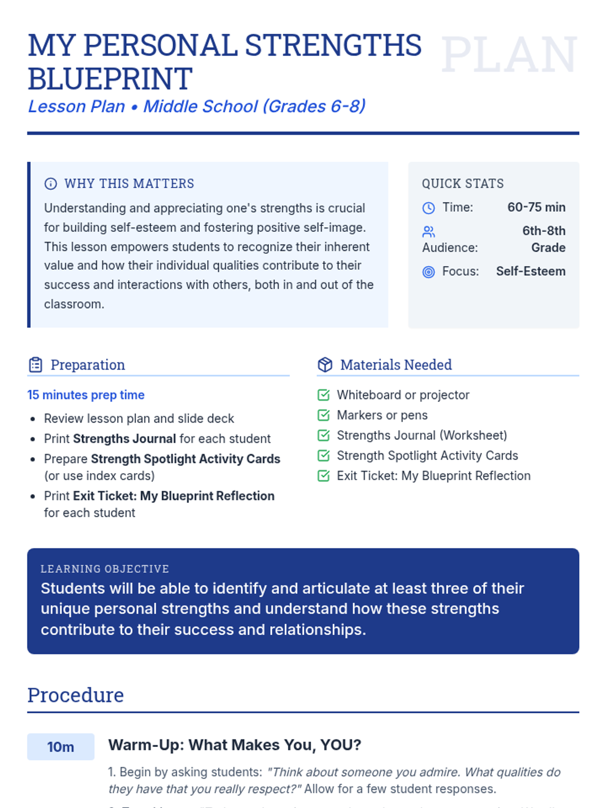 My Personal Strengths Blueprint • Lesson • Lenny Learning