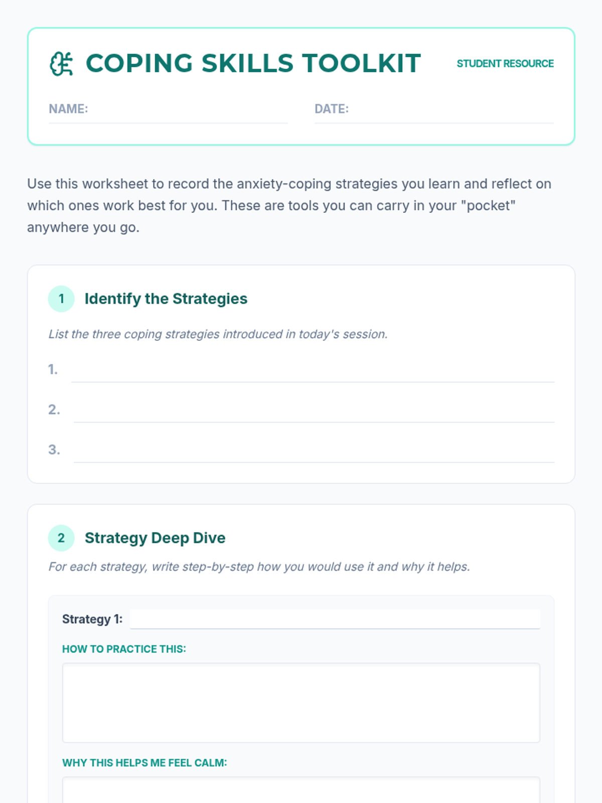Coping Skills Worksheet • Material • Lenny Learning