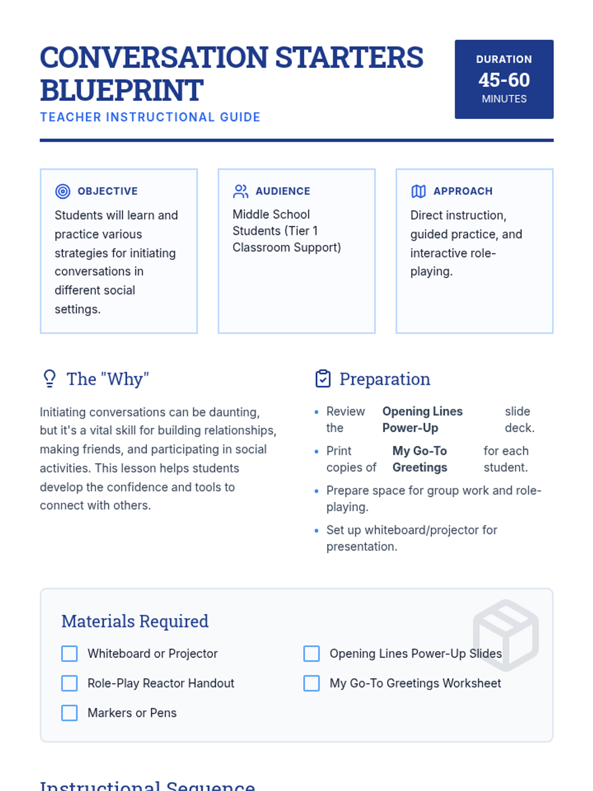 Conversation Starters Blueprint Lesson Plan • Material • Lenny Learning