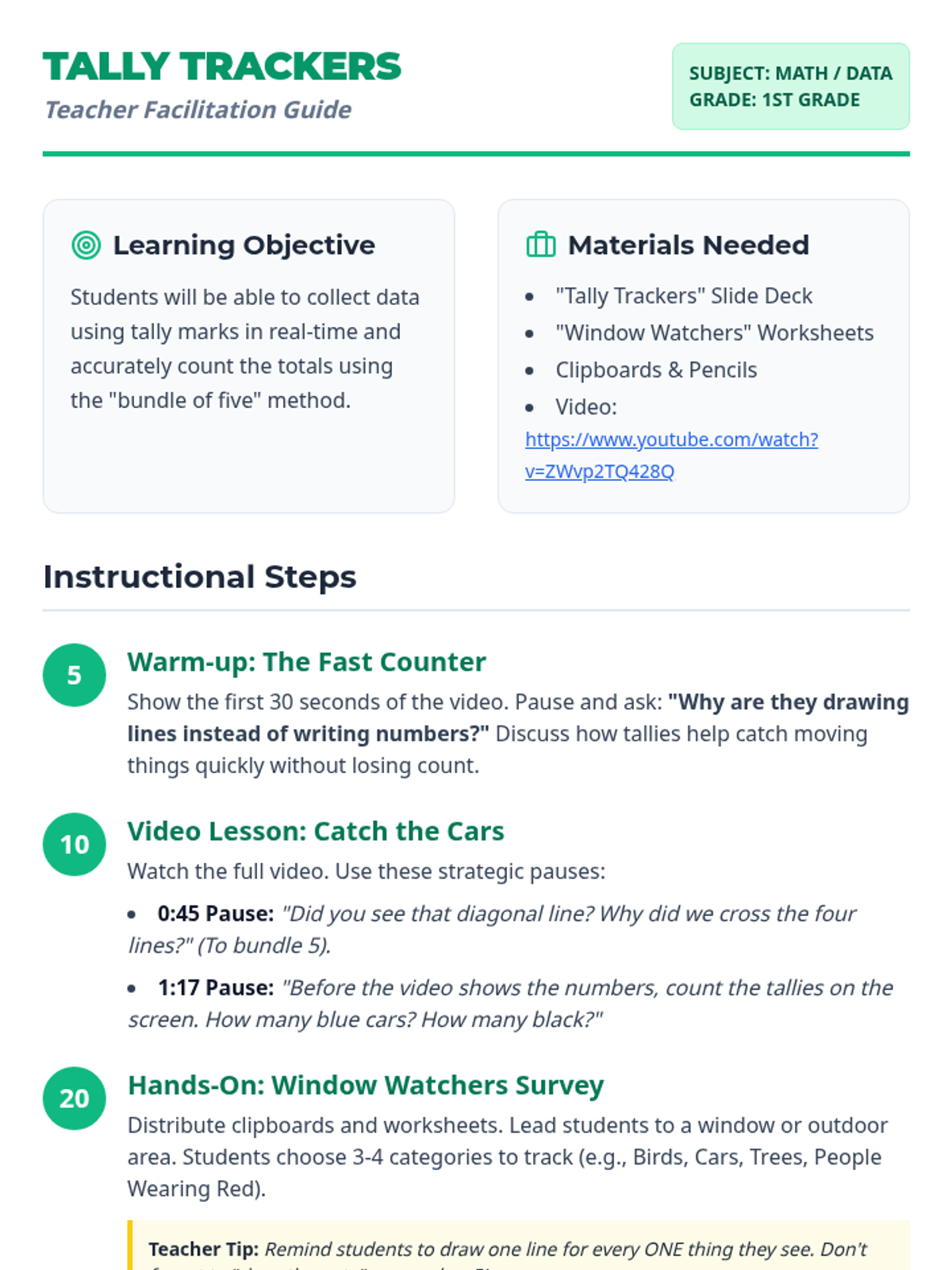 Tally Trackers Teacher Guide • Material • Lenny.com
