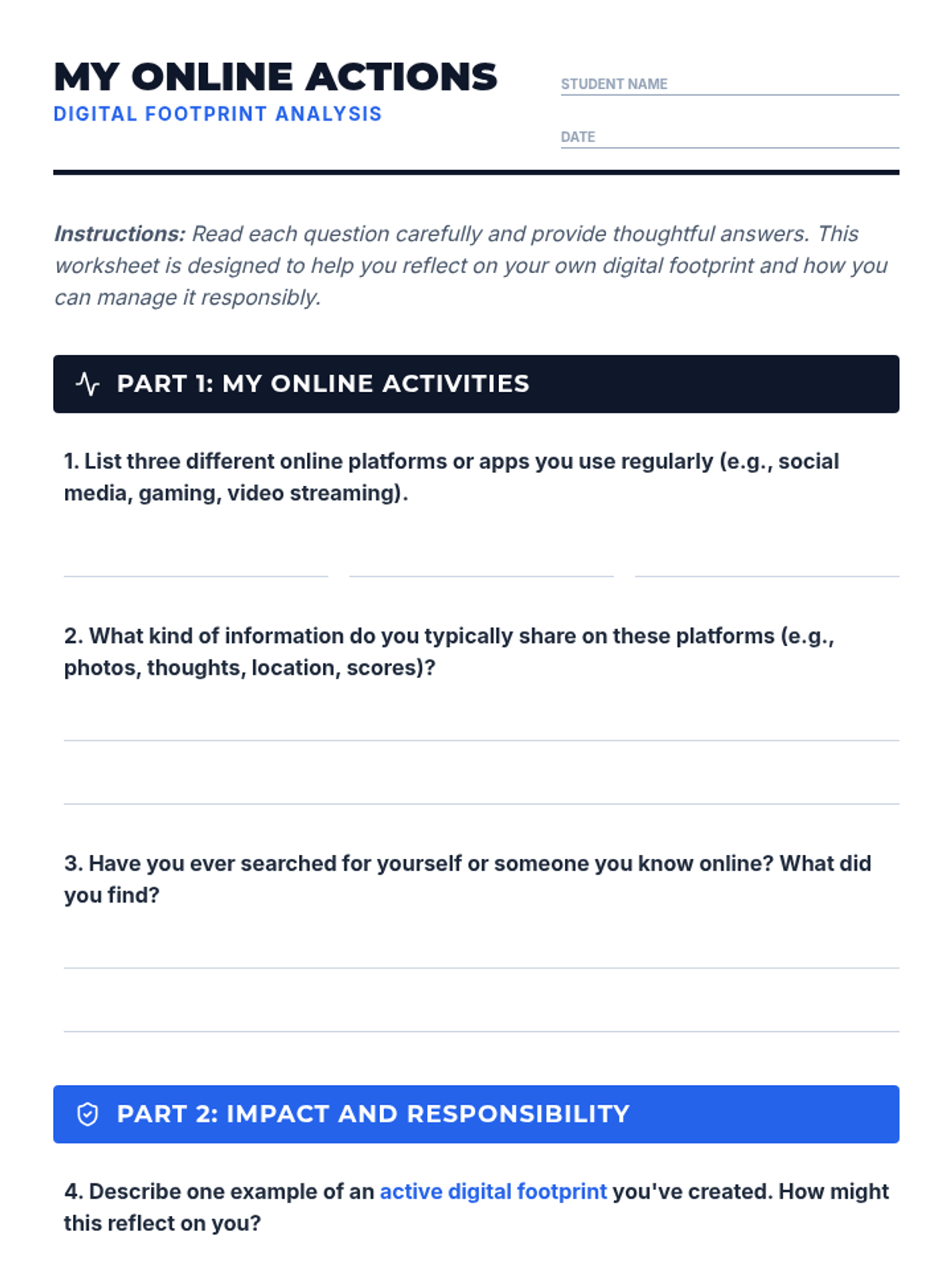 Digital Footprint Worksheet • Material • Lenny Learning