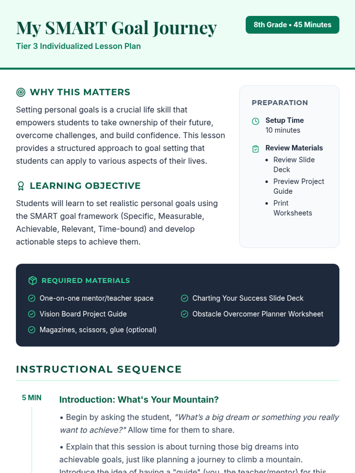 My SMART Goal Journey Lesson Plan • Material • Lenny Learning