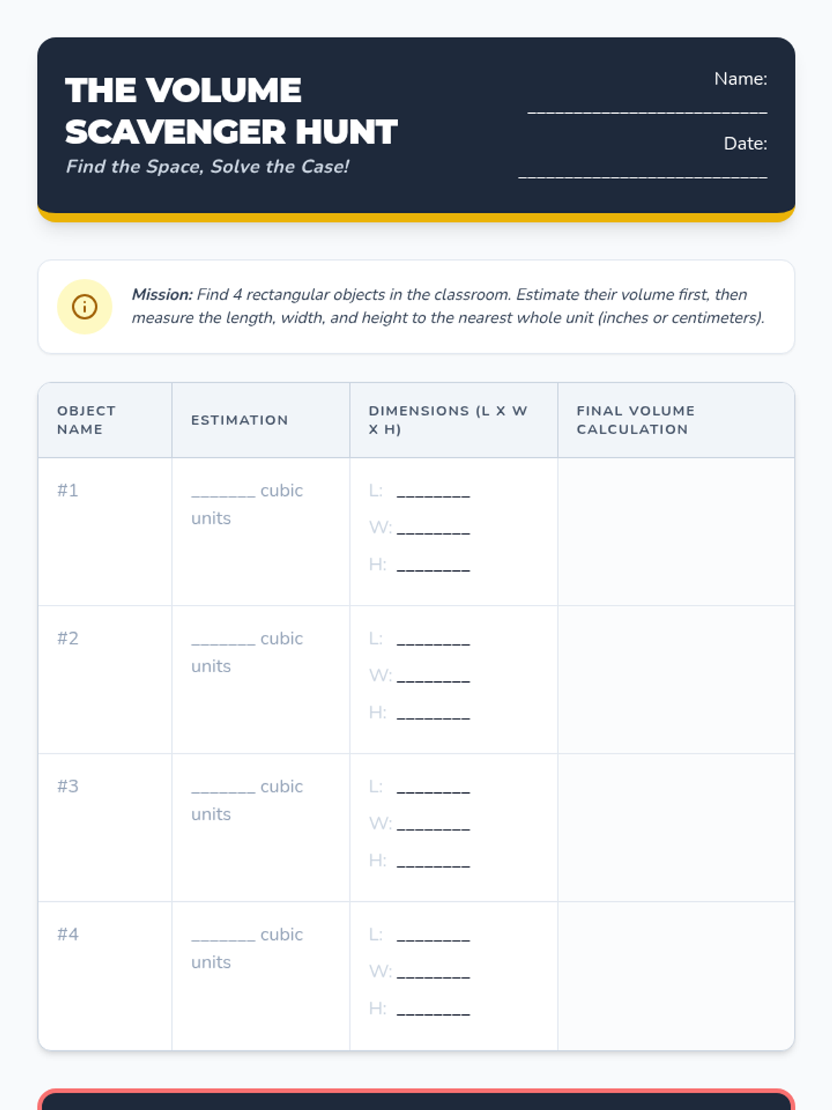 Volume Scavenger Hunt Worksheet • Material • Lenny Learning