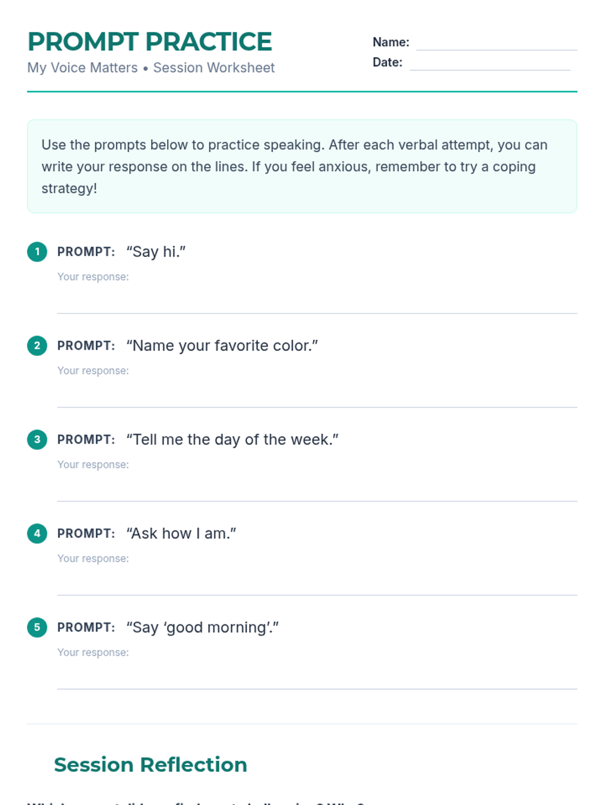 Prompt Practice Worksheet • Material • Lenny Learning
