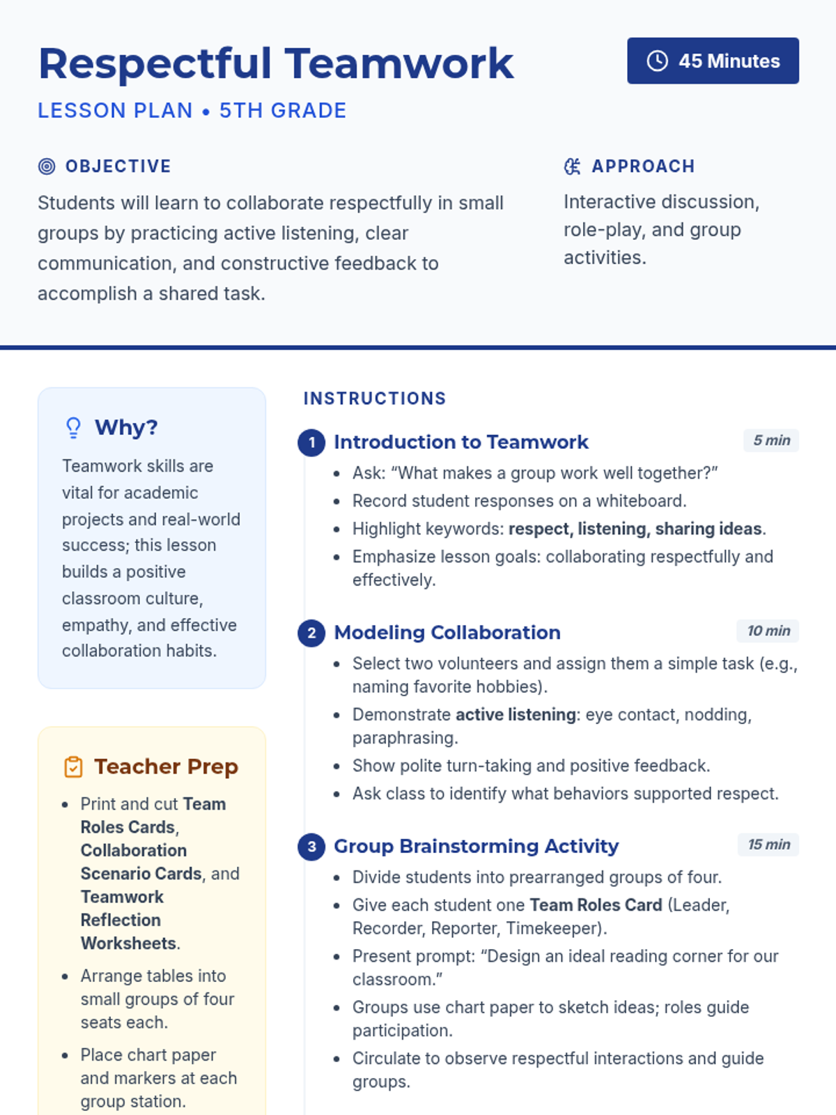 Respectful Teamwork Lesson Plan • Material • Lenny Learning