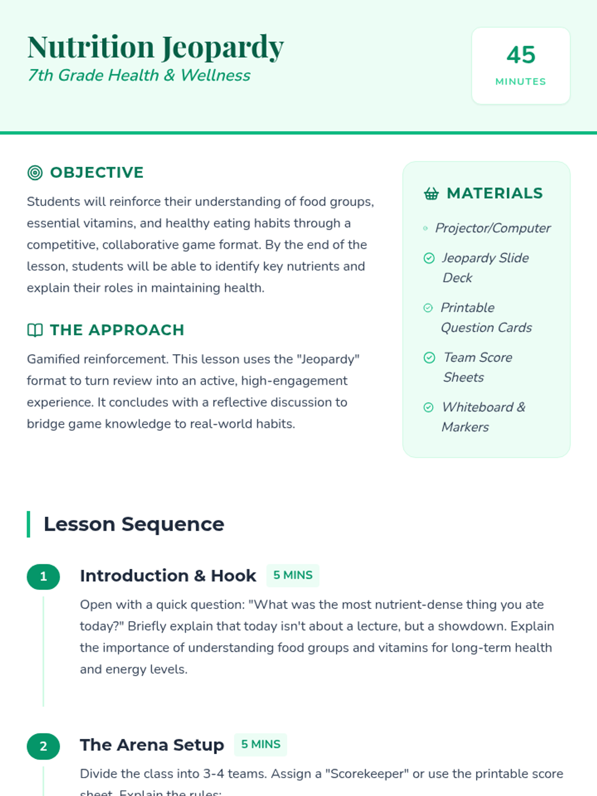 Nutrition Jeopardy Lesson Plan • Material • Lenny Learning