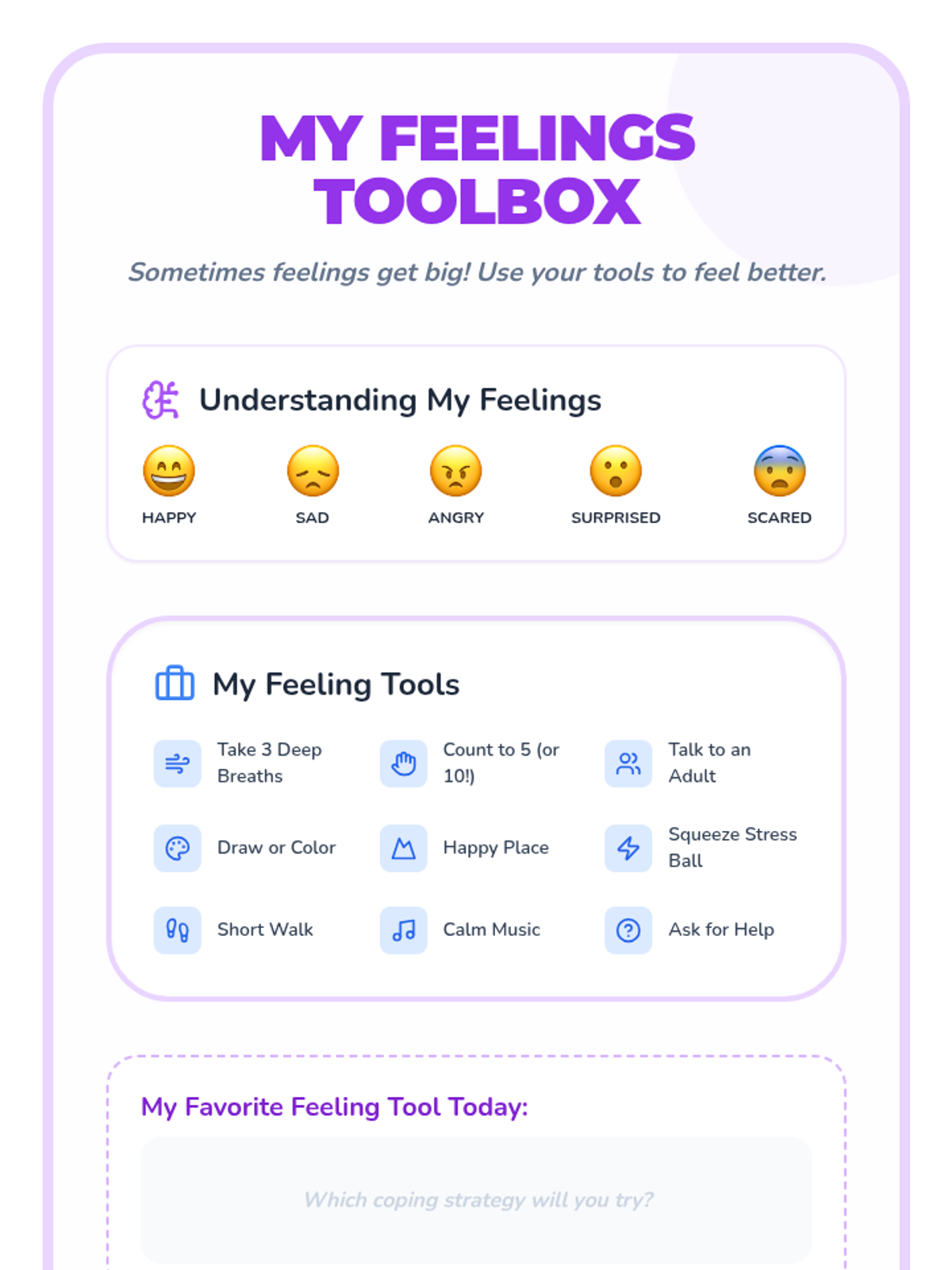 My Feelings Toolbox Anchor Chart • Material • Lenny Learning