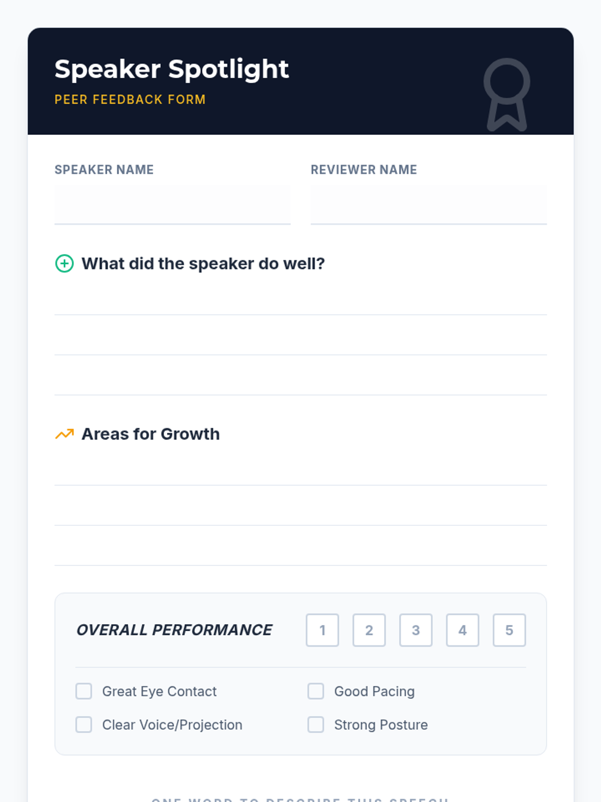 Public Speaking Feedback Form Worksheet • Material • Lenny Learning