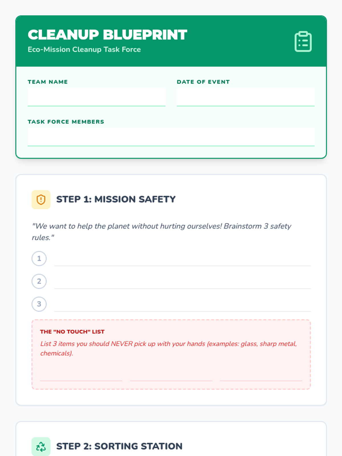 Cleanup Blueprint Activity Sheet • Material • Lenny.com