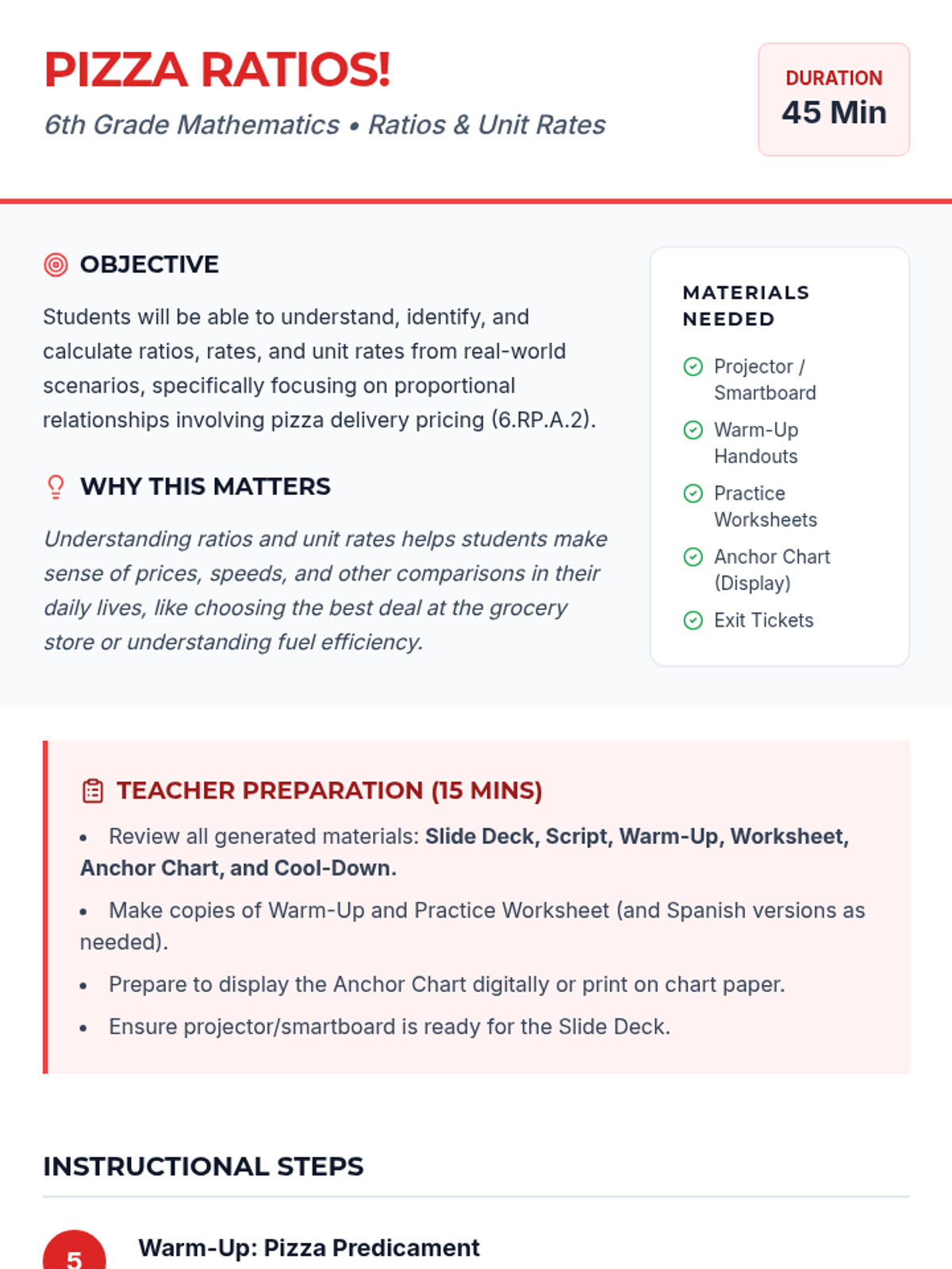 Pizza Ratios Lesson Plan • Material • Lenny Learning