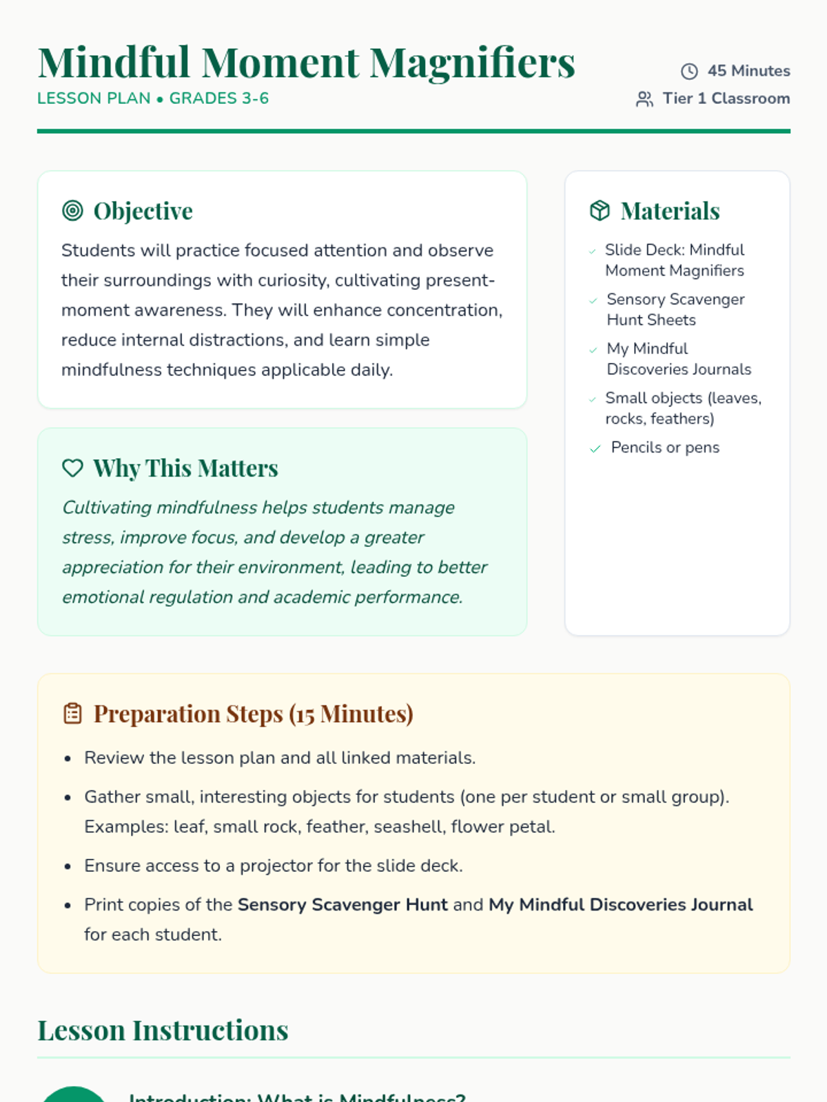 Mindful Magnifiers Lesson Plan Guide • Material • Lenny Learning