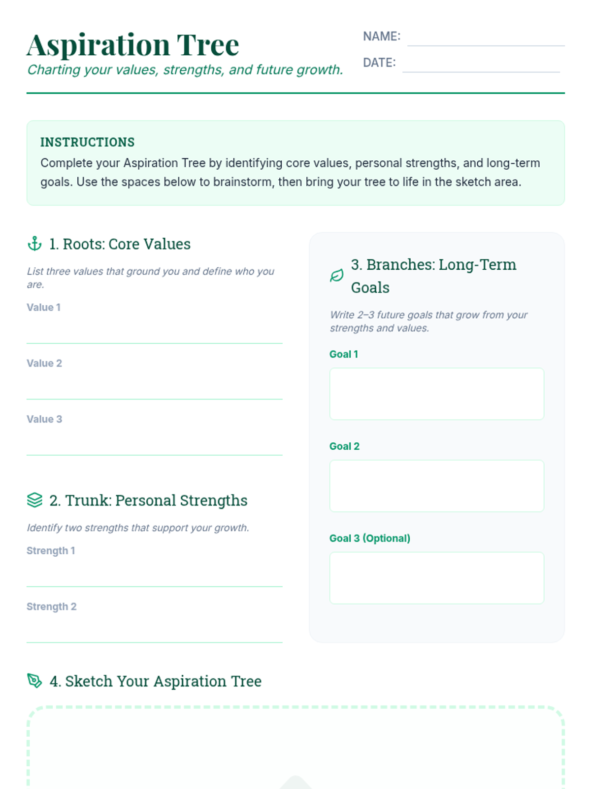 Aspiration Tree Chart Worksheet • Material • Lenny Learning