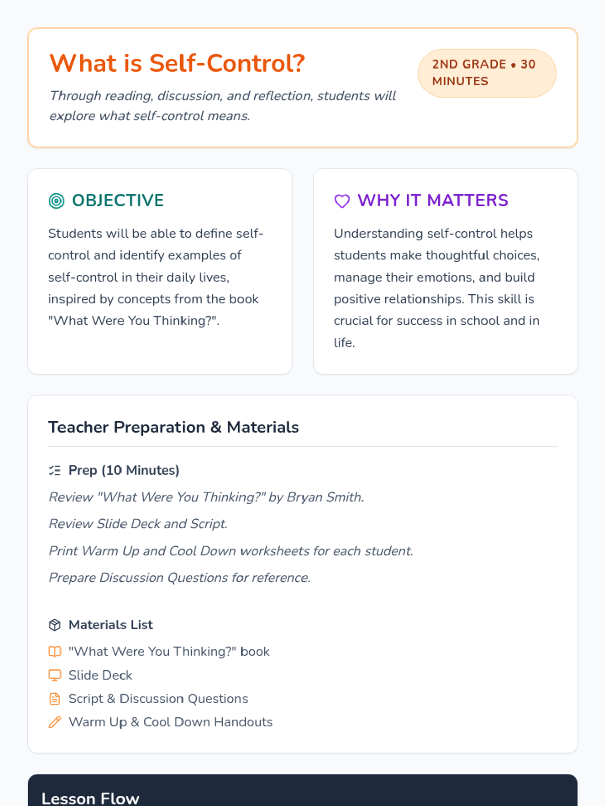 Self Control Lesson Plan Document • Material • Lenny Learning