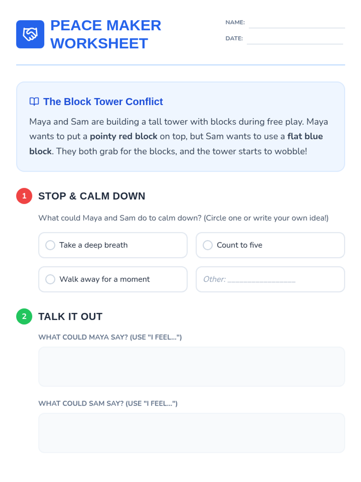 Conflict Resolution Worksheet • Material • Lenny Learning