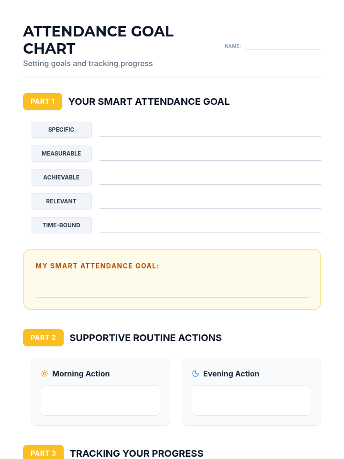 Attendance & Routine Goal Chart Worksheet • Material • Lenny Learning