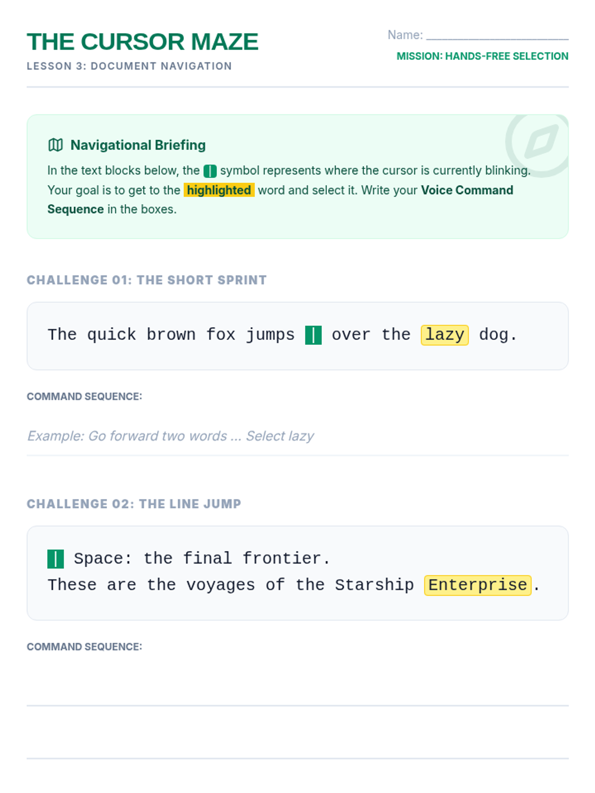 Cursor Maze Worksheet • Material • Lenny Learning