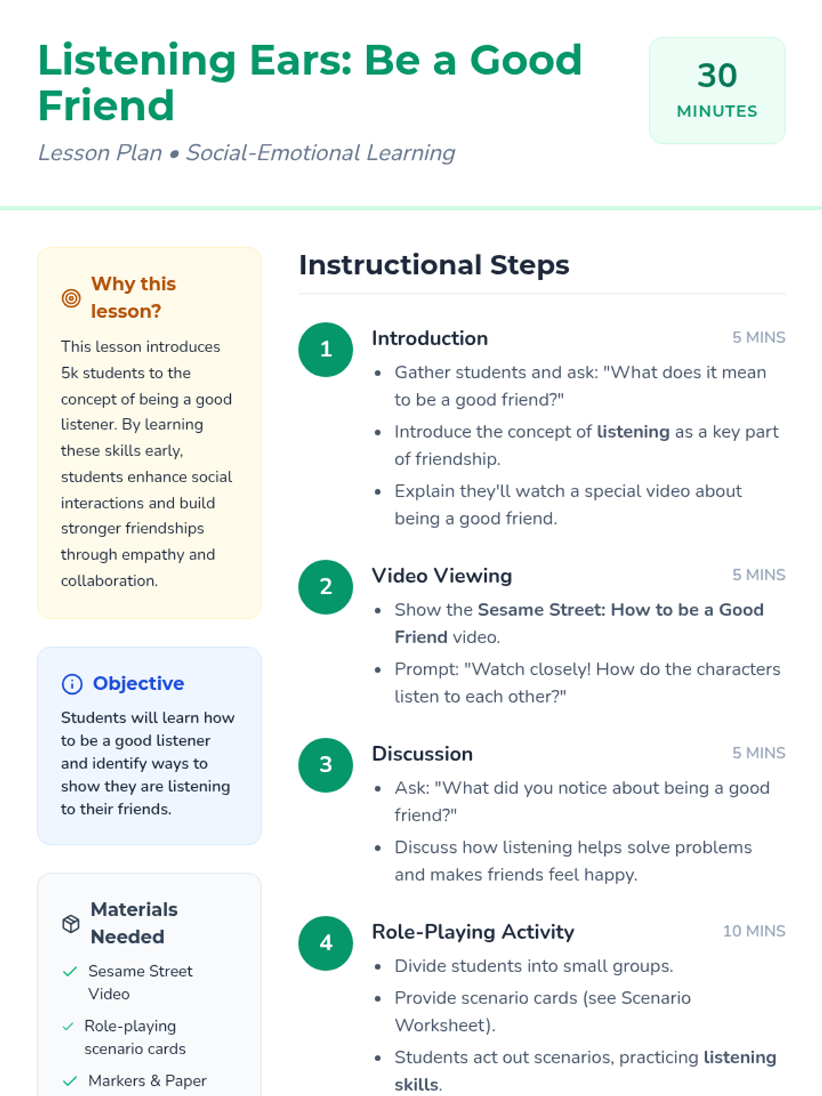 Listening Ears Be a Good Friend • Lesson • Lenny Learning